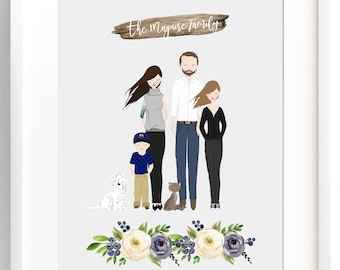 Family Portrait Illustration Custom Family Portrait Drawing ...
