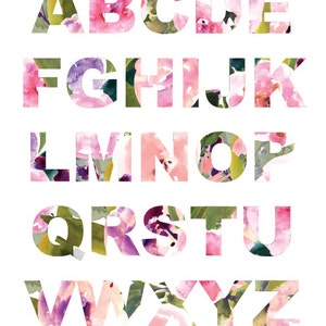PRINTABLE Nursery Alphabet Watercolor Print - Nursery Wall Decor Floral ...