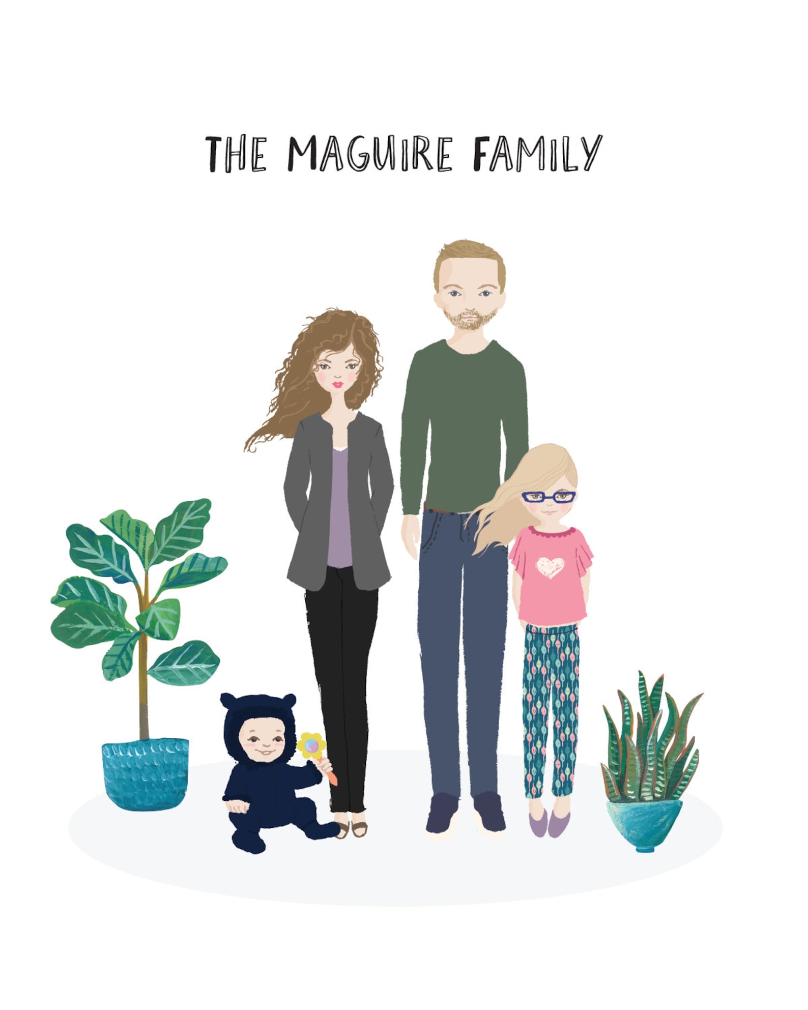 Family Portrait Illustration Custom Family Portrait Drawing ...