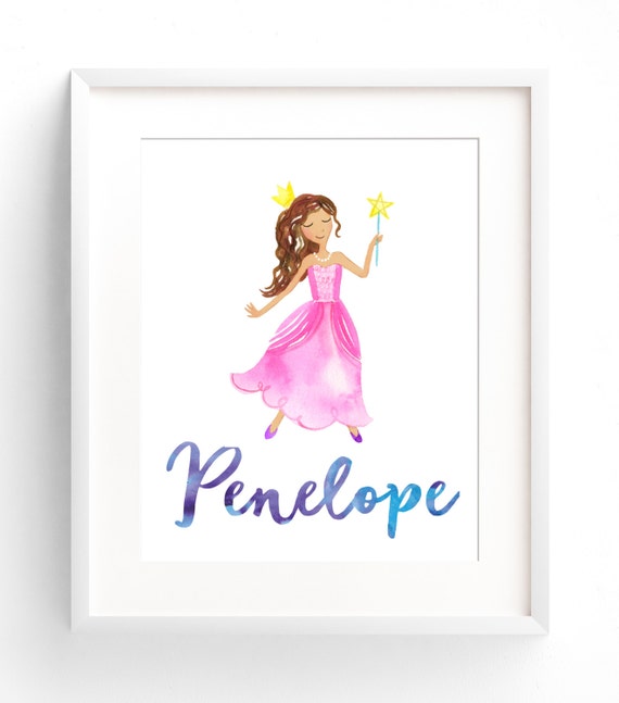 Custom Name Print Custom Princess Watercolor Nursery Print | Etsy