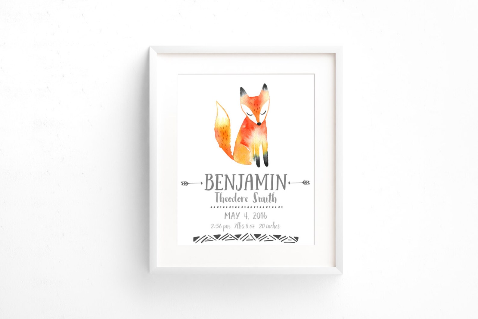 Birth Stats Fox Watercolor Nursery Art Baby - CUSTOM Nursery Wall Decor ...