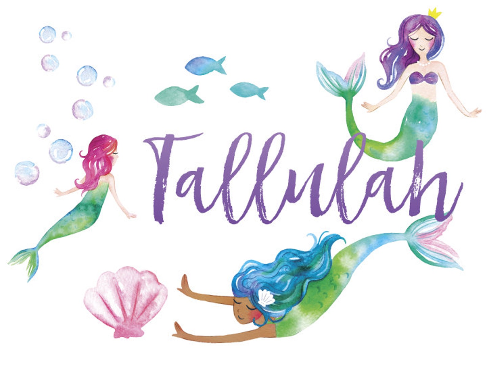 Custom Name Mermaid Nursery Wall Art Print - Baby Name Wall Decor 8x10 ...