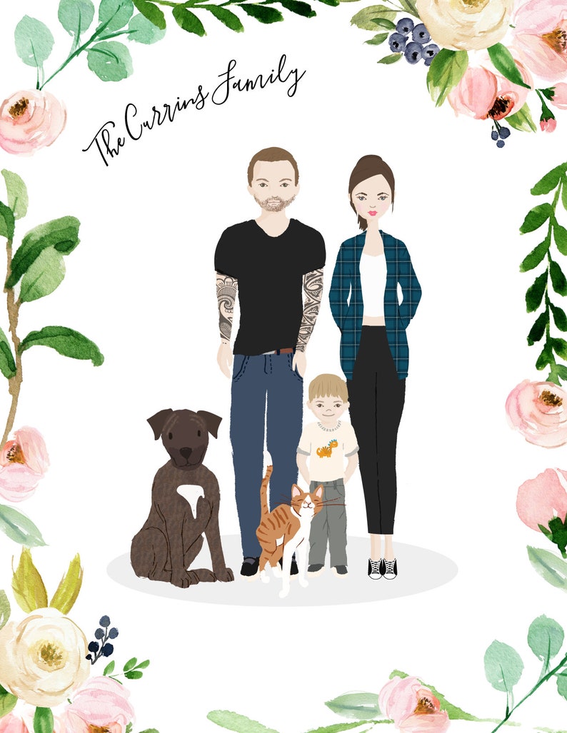 Family Portrait Illustration Custom Family Portrait Drawing ...