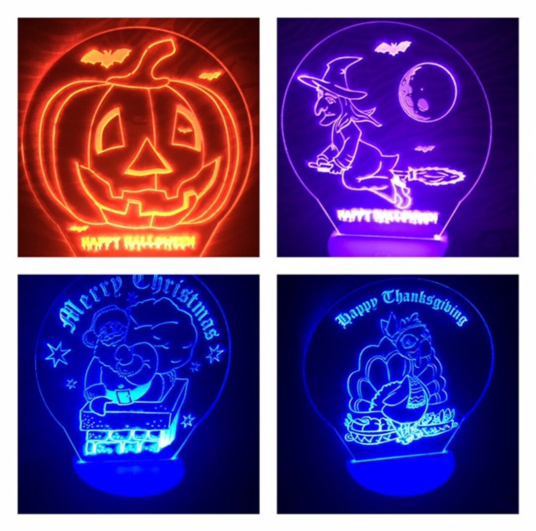 Led Laser Cut Lamp, Set of 4, Christmas Lights, Halloween Lights, Santa ...