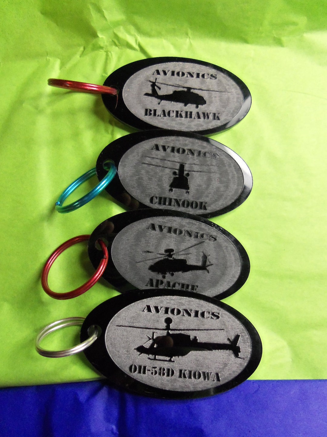 Military Keychains Set, Helicopters Apache Chinook Oh 58D Kiowa Blackhawk Army Aircraft SET OF 4 ...