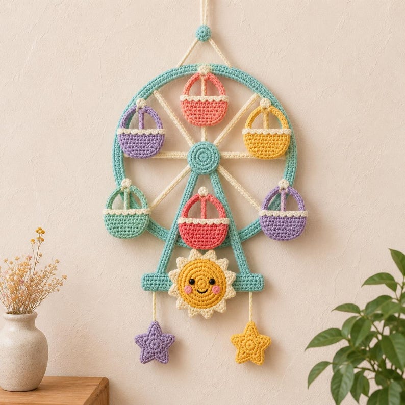 Pastel Ferris Wheel Crochet Pattern, Nursery Wall Hanging PDF ...