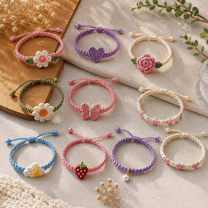 10 in 1 Crochet Bracelet Pattern Bundle PDF | Macrame Friendship ...