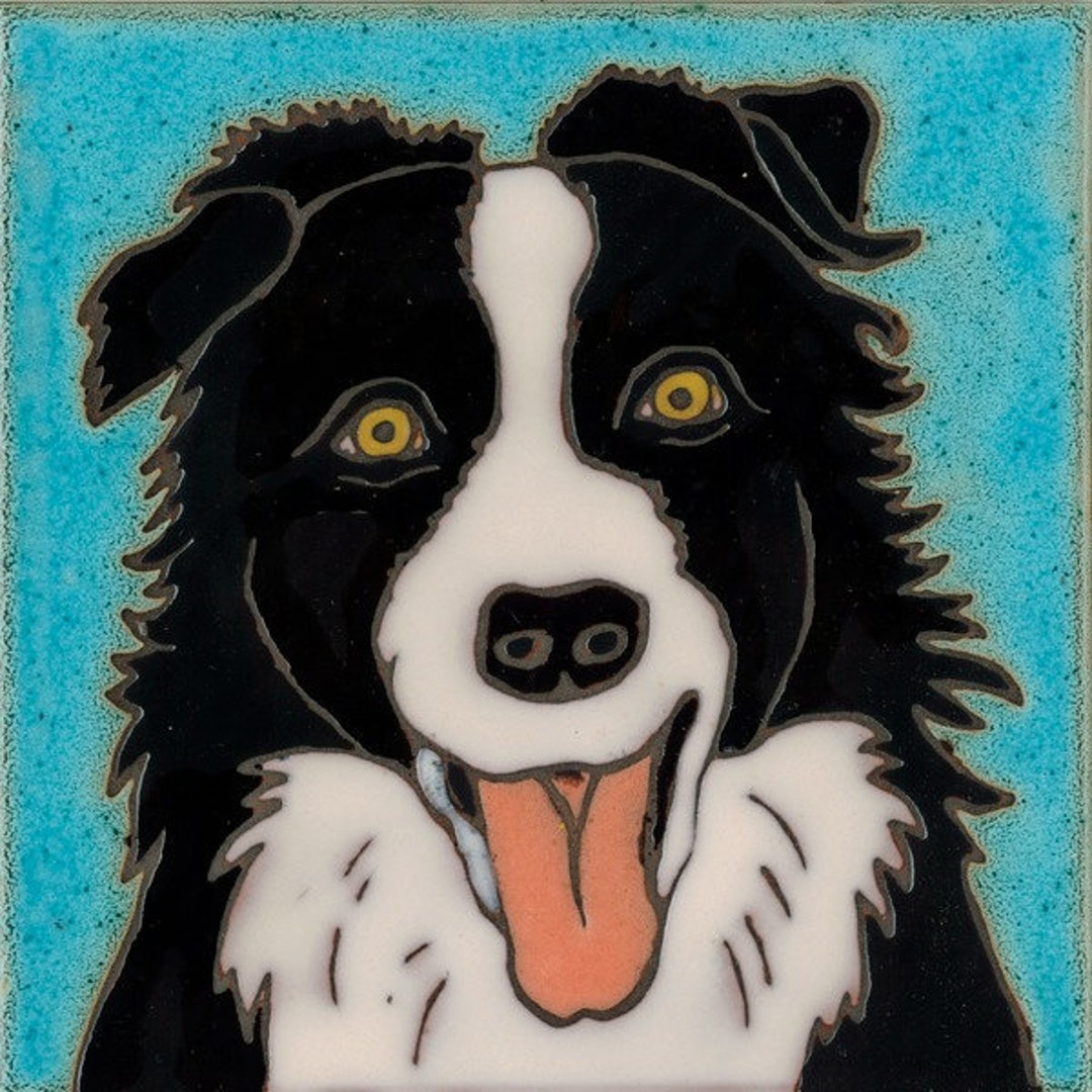 Hand Painted Ceramic Tile Border Collie Original Art Tile - Etsy