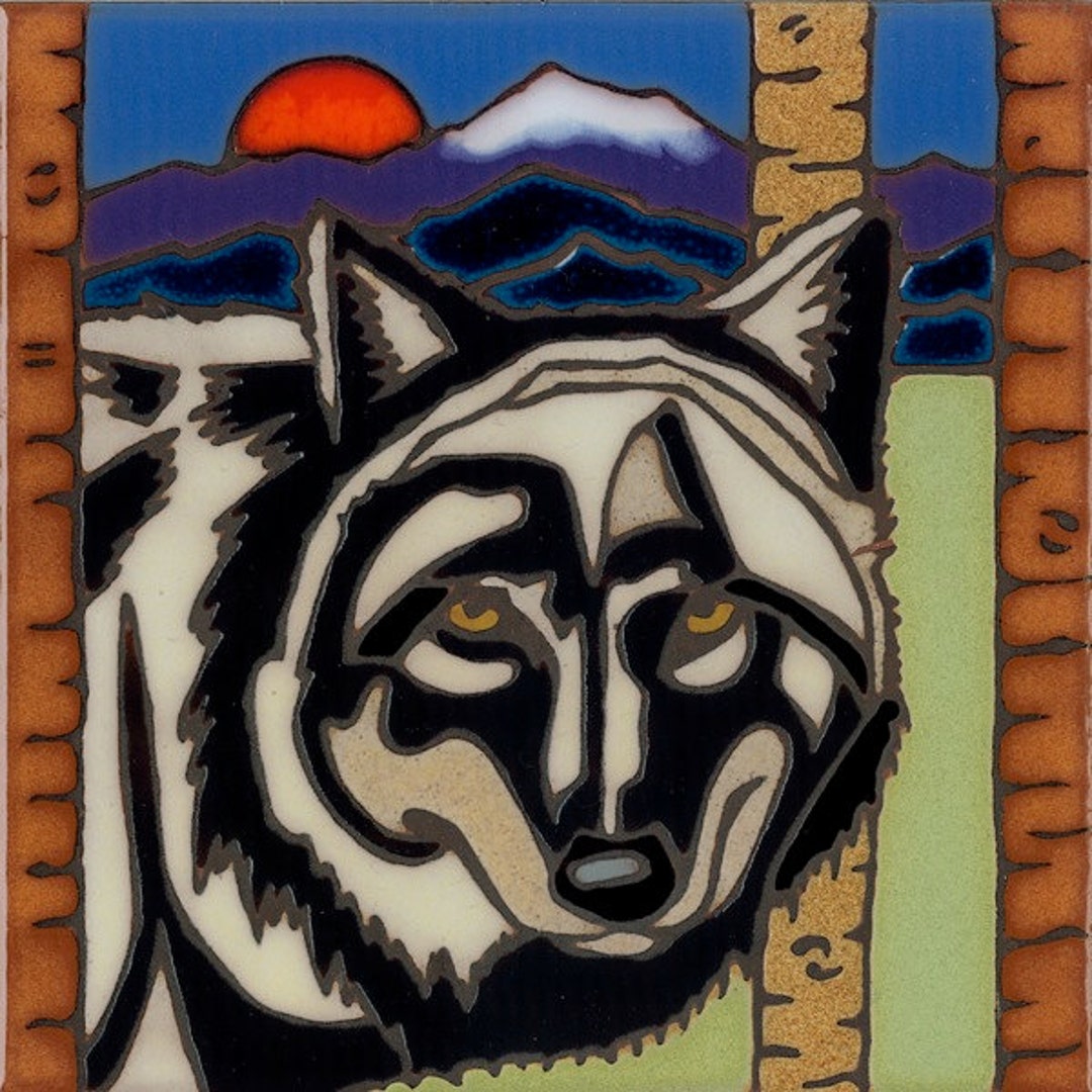 Hand Painted Ceramic Tile Wolf Original Art - Etsy