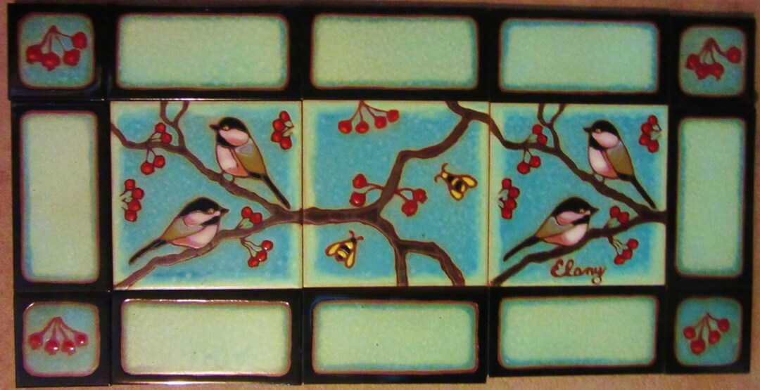 Ceramic Tile Chickadee Mural Signed by Artist Backsplash Installation ...