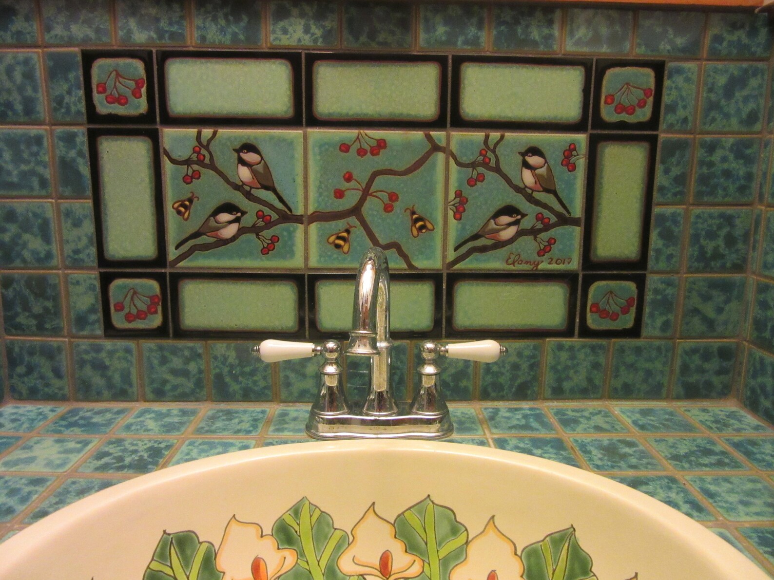 Ceramic Tile Chickadee Mural Signed by Artist Backsplash - Etsy