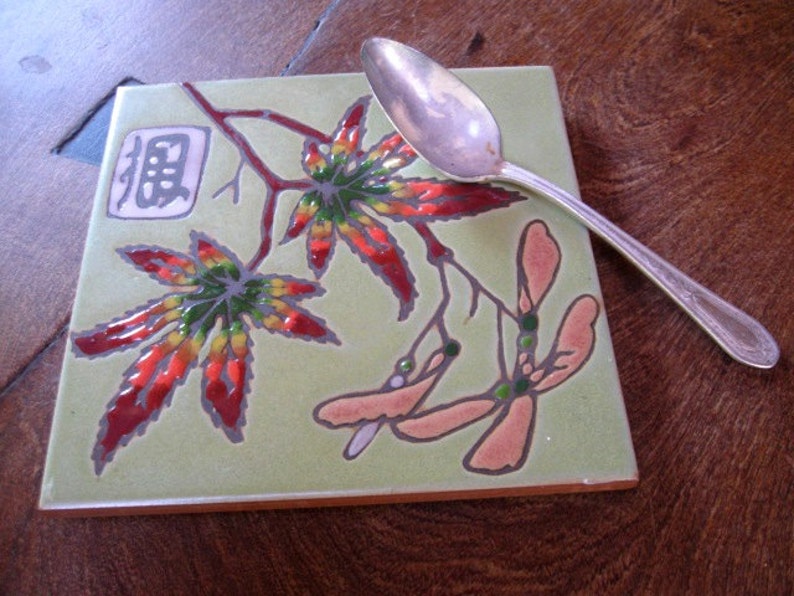 Hand Painted Ceramic Tile Maple Leaf Original Art Tile - Etsy