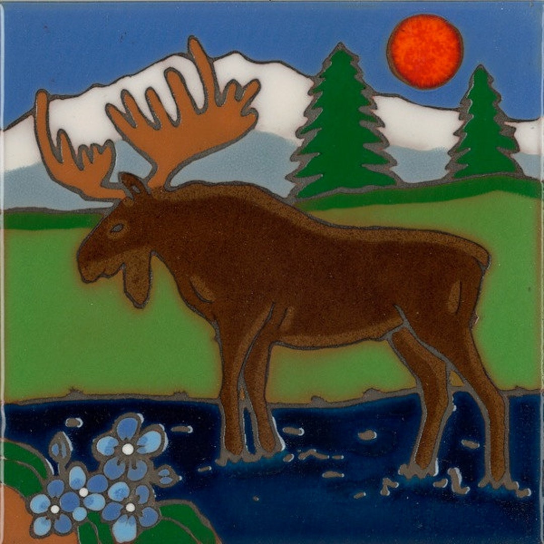 Ceramic Tile Moose Kitchen Backsplash Hot Plate Wall Decor Hand Painted ...
