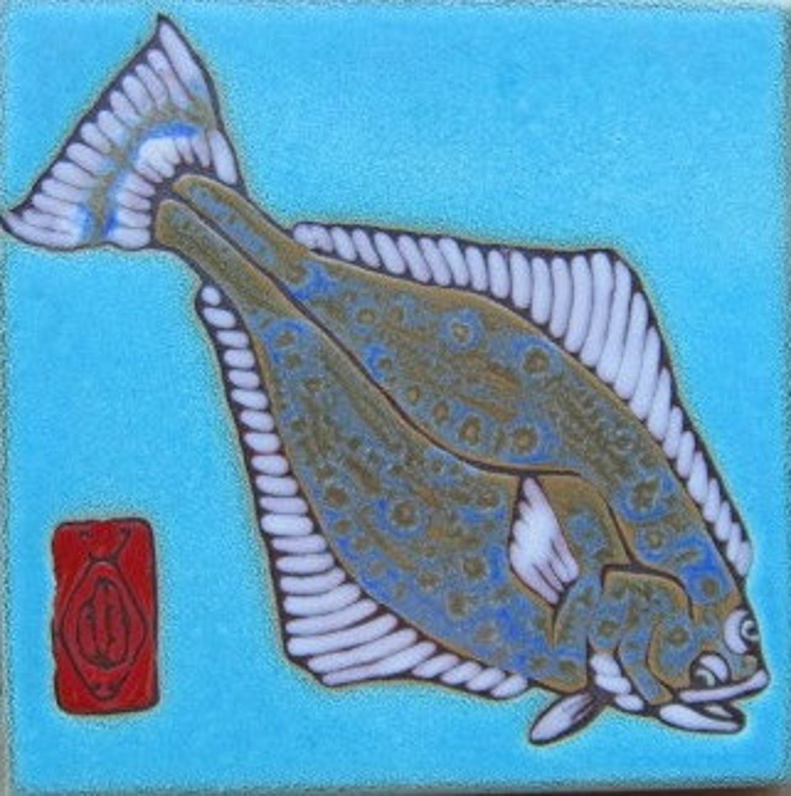 Ceramic Tile Halibut Flounder Trivet Hot Plate Back Splash Kitchen ...