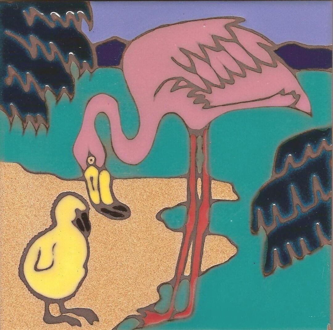 Ceramic Tile Flamingo Baby Pink Bird Wall Decor Hot Plate Trivet ...