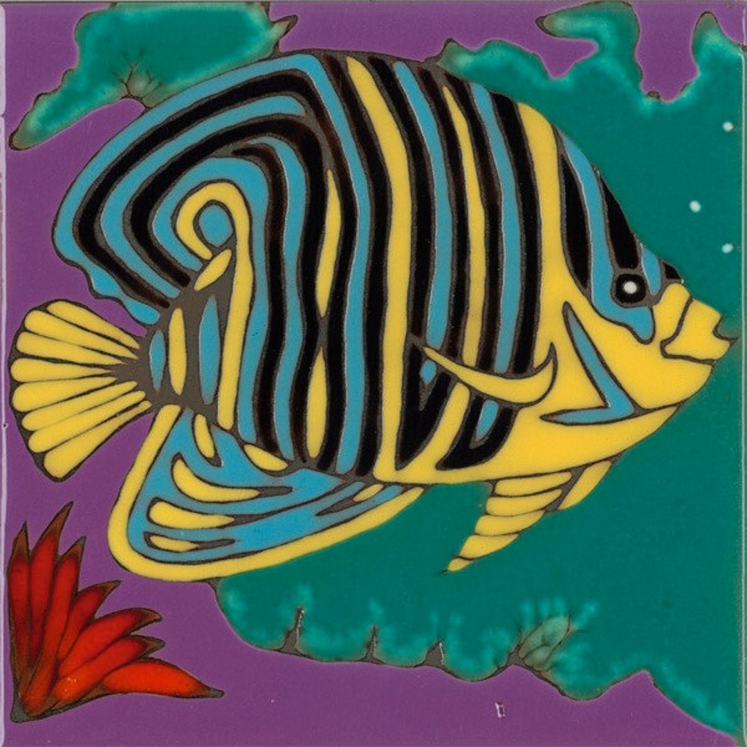 Hand Painted Ceramic Tile Angel Fish Original Art - Etsy