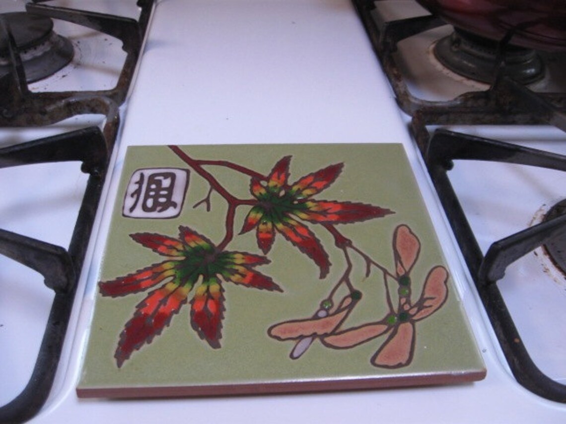 Hand Painted Ceramic Tile Maple Leaf Original Art Tile - Etsy
