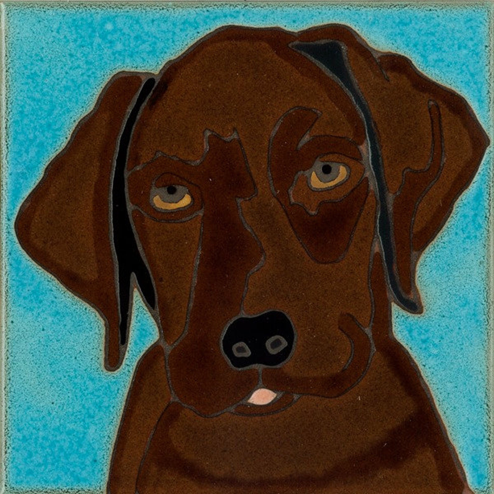 Hand Painted Ceramic Tile Black Lab Dog Original Art Tile - Etsy