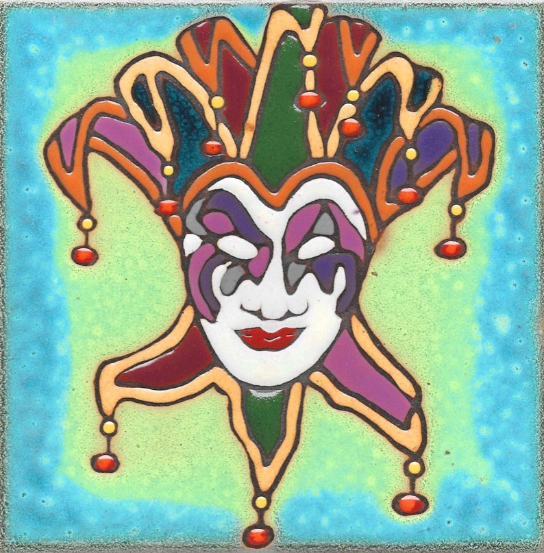 Ceramic Tile Mardis Gras Jester Mask Hot Plate, Wall Decor ...
