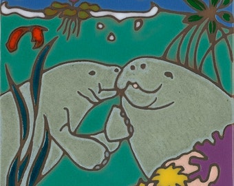 Manatees in Grass Ceramic Tile Wall Art - Etsy