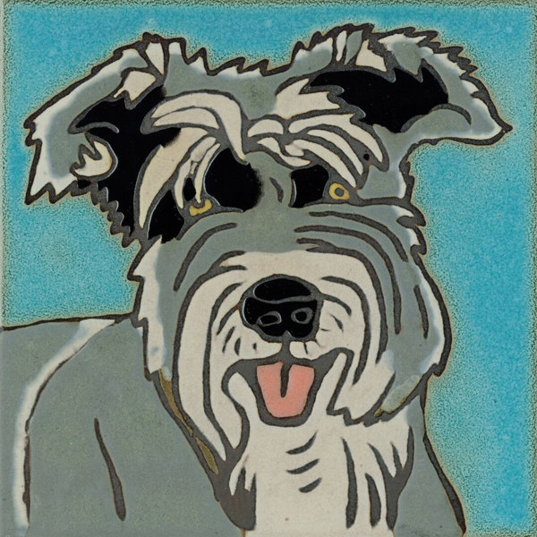 Hand Painted Ceramic Tile Schnauzer Dog Original Art - Etsy