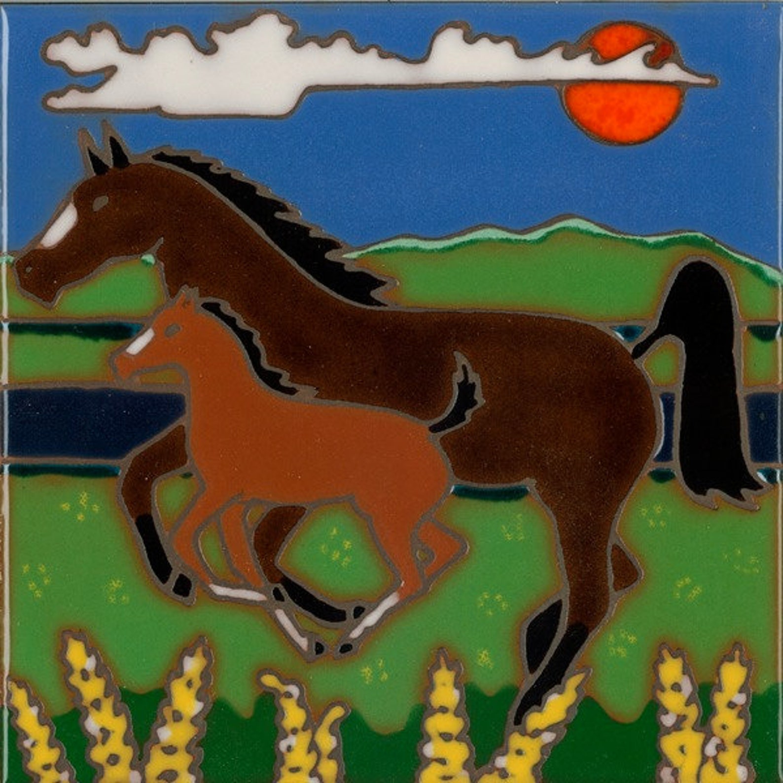 Hand Painted Ceramic Tile Horse and Baby Original Art - Etsy