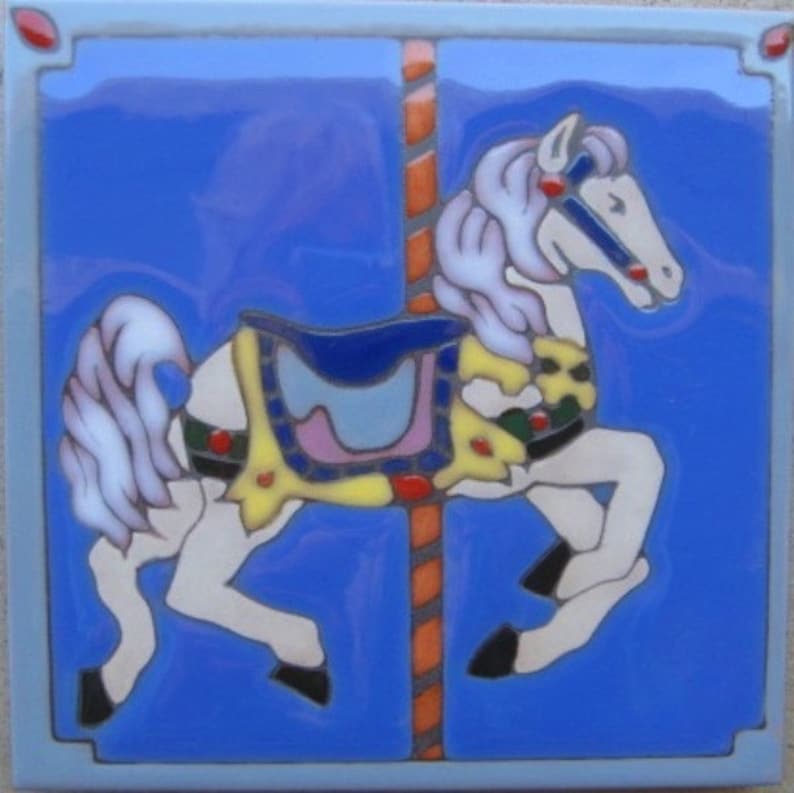 Hand Painted Ceramic Tile Carousel Horse Original Art Tile - Etsy