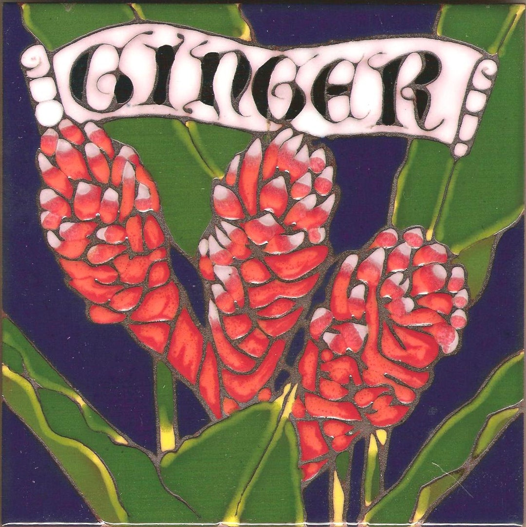 Ceramic Tile Ginger Flower Hand Painted Trivet Wall Decor Hot Plate ...