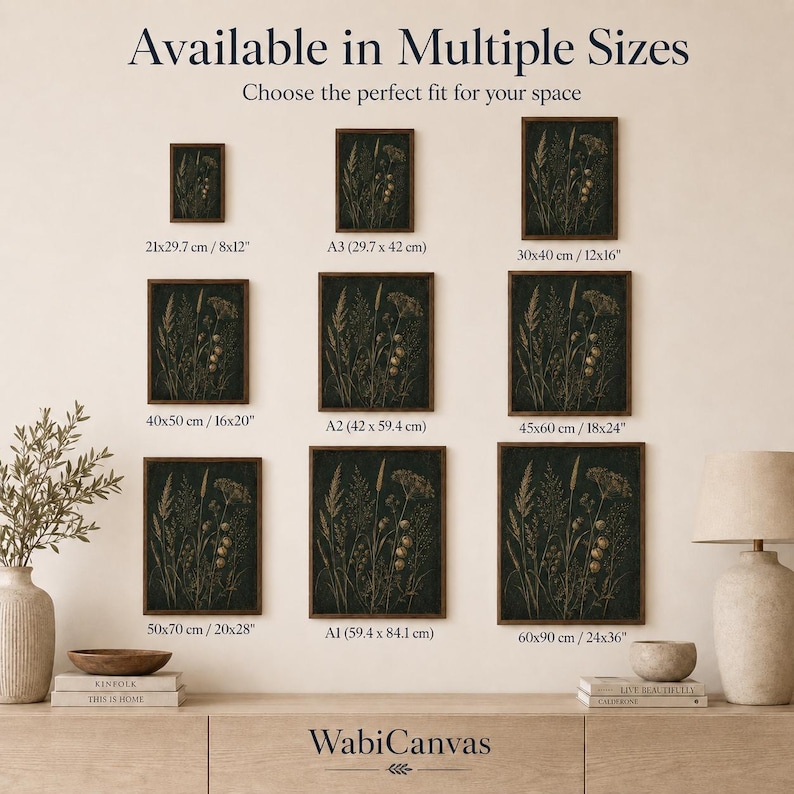 Dark Botanical Grass Art Print, Victorian Moody Green Gold Poster ...