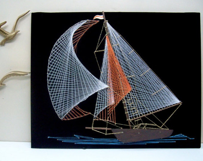 Vintage String Art Sailboat Mid Century Colors - Etsy