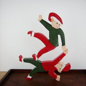 Vintage Wood Elf Acrobats Pair, 1970s Christmas Elves, Wooden Elf Shelf ...