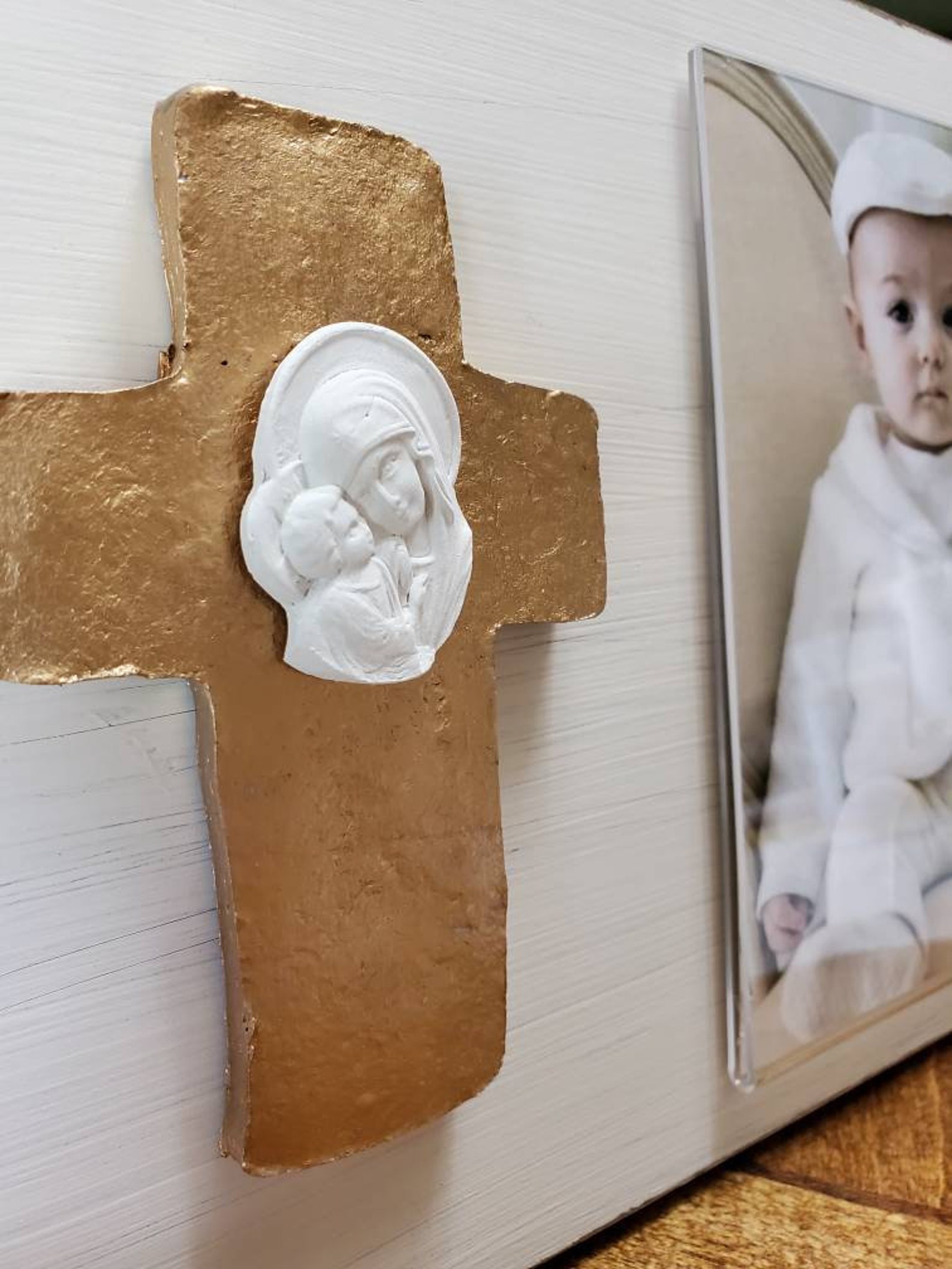 Large Gold Gilded Cross With Mother and Child Intaglio 4x6 - Etsy