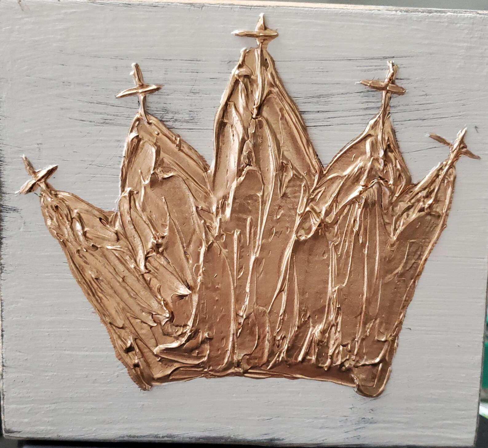 Handmade Gold Leaf Crown on Distressed White Wood Block - Etsy