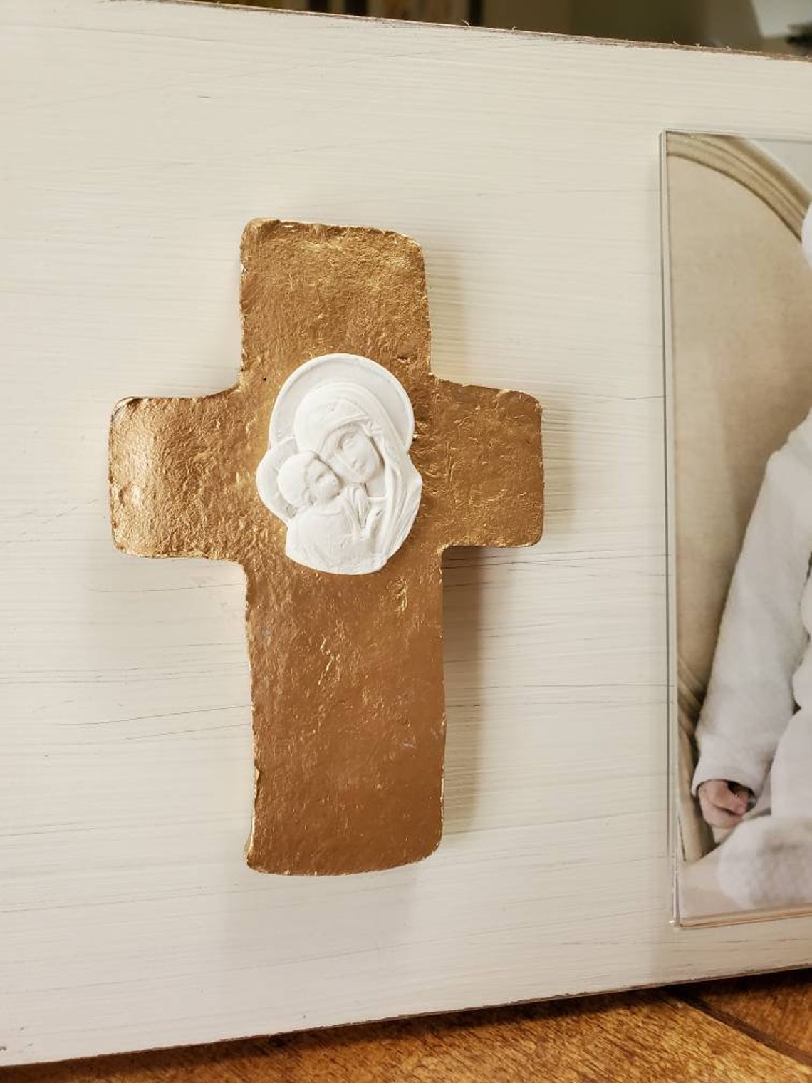 Large Gold Gilded Cross With Mother and Child Intaglio 4x6 - Etsy