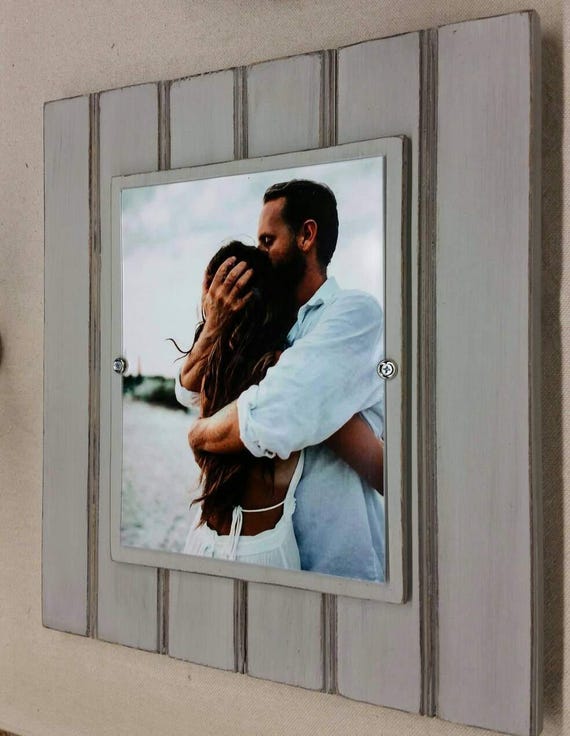 Large Handmade Beadboard Picture Frame to Hold 8x10 Photo. Distressed Grey Aged Finish With a Wood Mat Picture Wall Grouping Wedding. Etsy