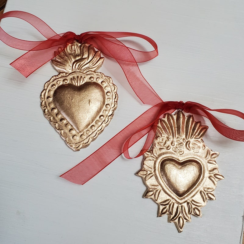 Gold Tin Heart Ornament - Etsy