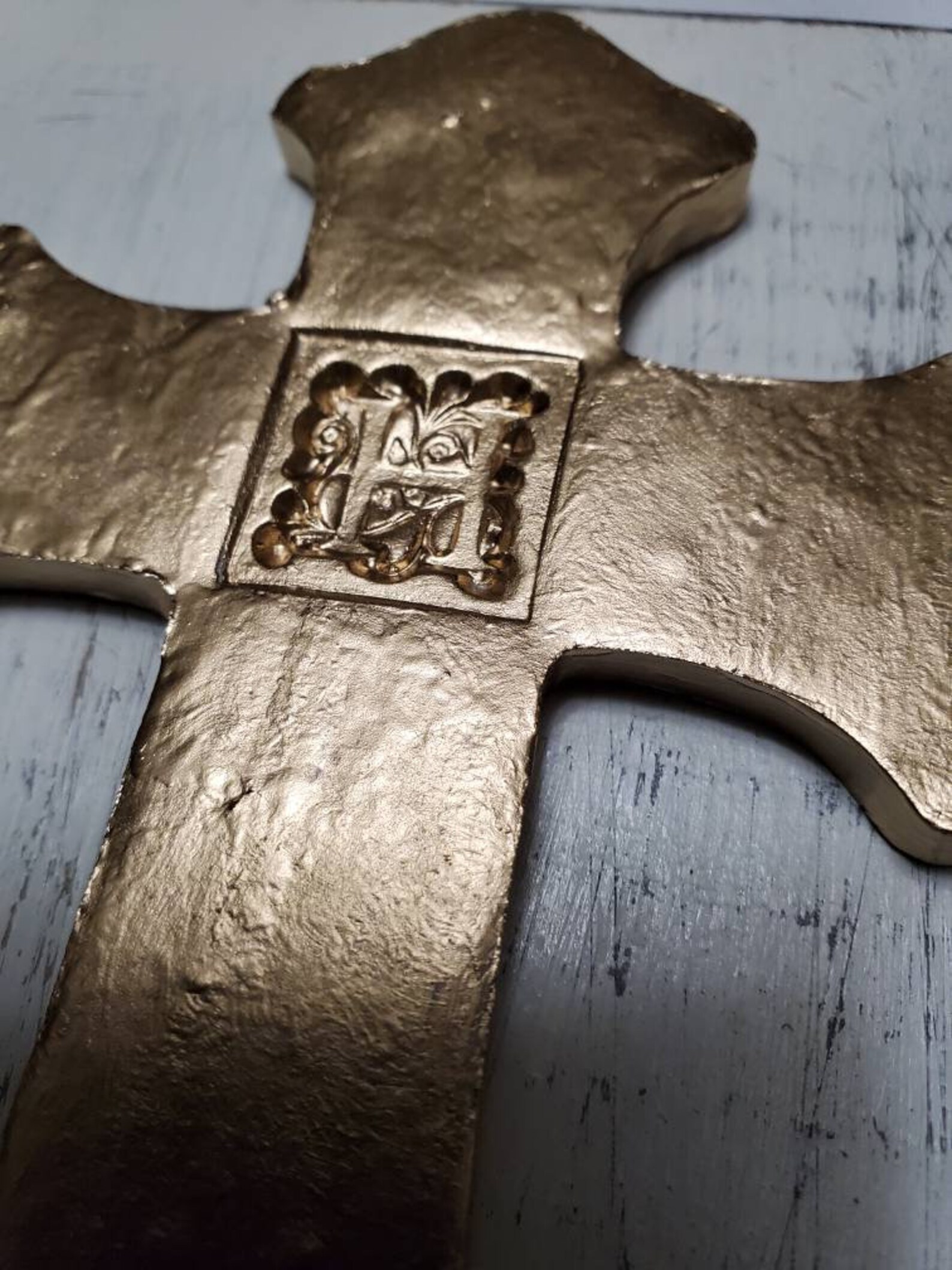 Handmade Clay Gold Leaf Cross Personalized With Initial on - Etsy