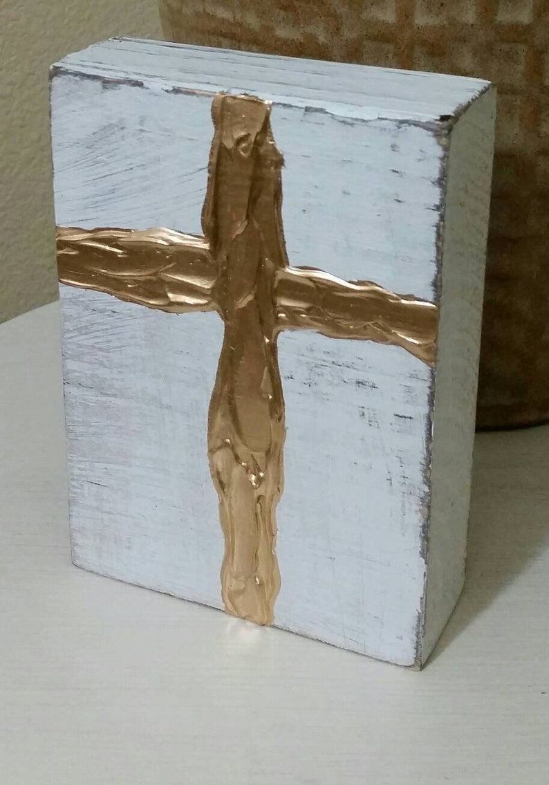 Hand Painted Wooden Gold Cross Block - Etsy