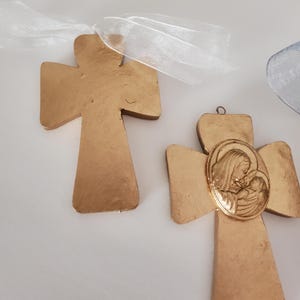 Gold Clay Cross Ornament: Handmade Catholic Gift With Ribbon - Etsy