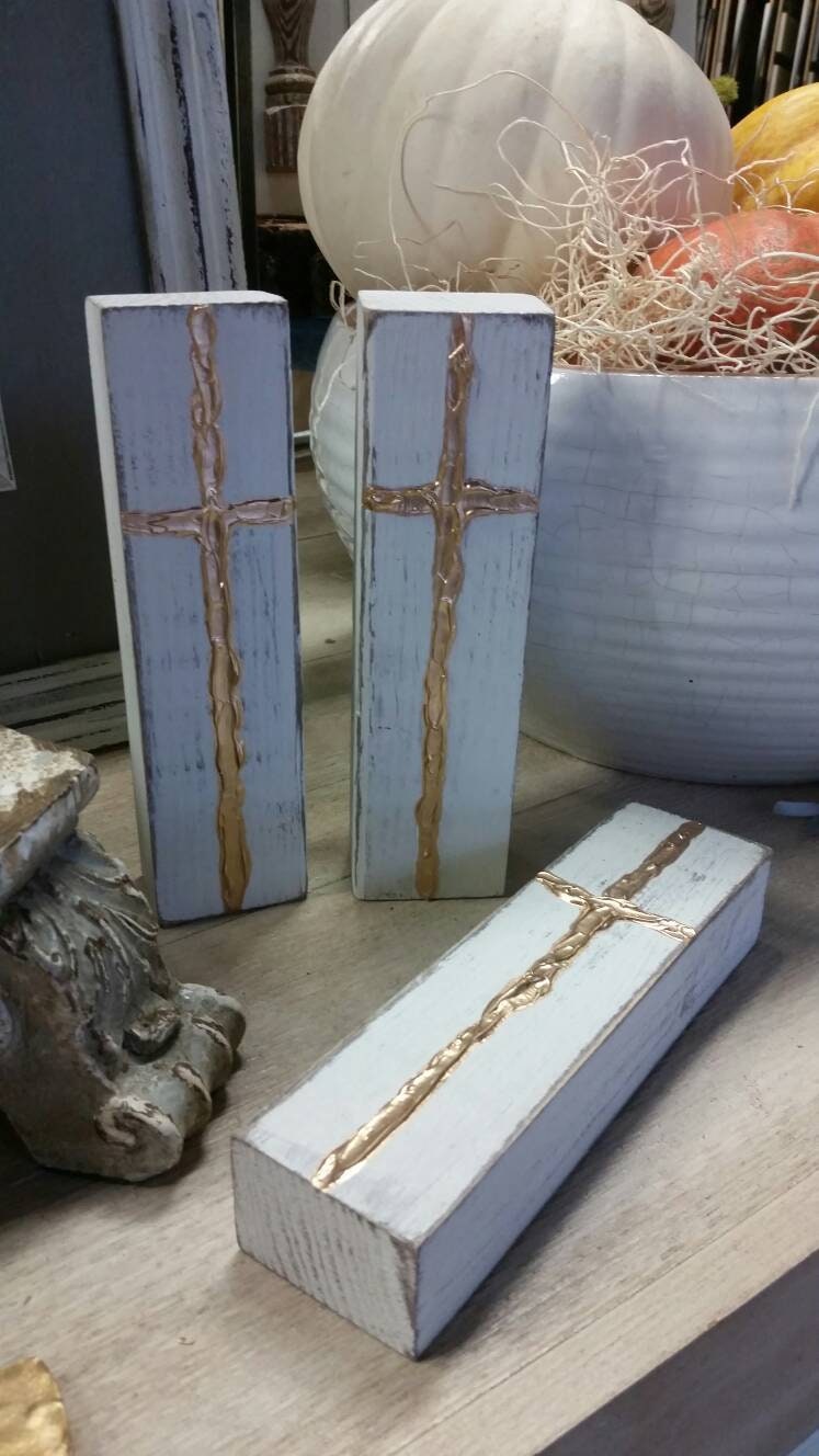 Hand Painted Wooden Gold Cross Block | Etsy
