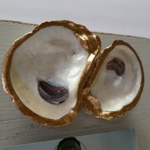 Oyster Shells With Gold Leaf on Handmade Wood Frame Painted and ...