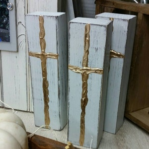 Hand Painted Wooden Gold Cross Block - Etsy