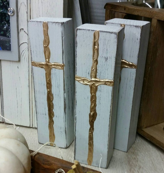 Hand Painted Wooden Gold Cross Block - Etsy