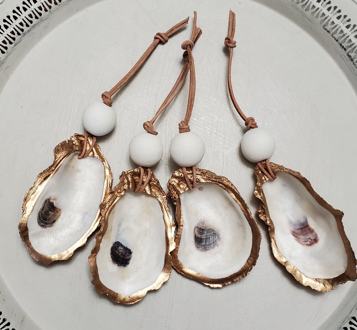 Handmade Gold Leaf Oyster Shell Ornament With Wood Bead - Etsy