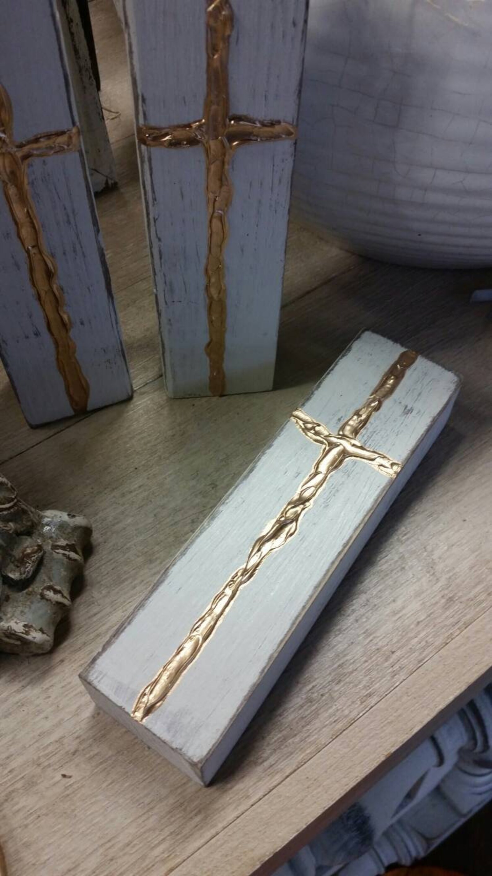 Hand Painted Wooden Gold Cross Block - Etsy
