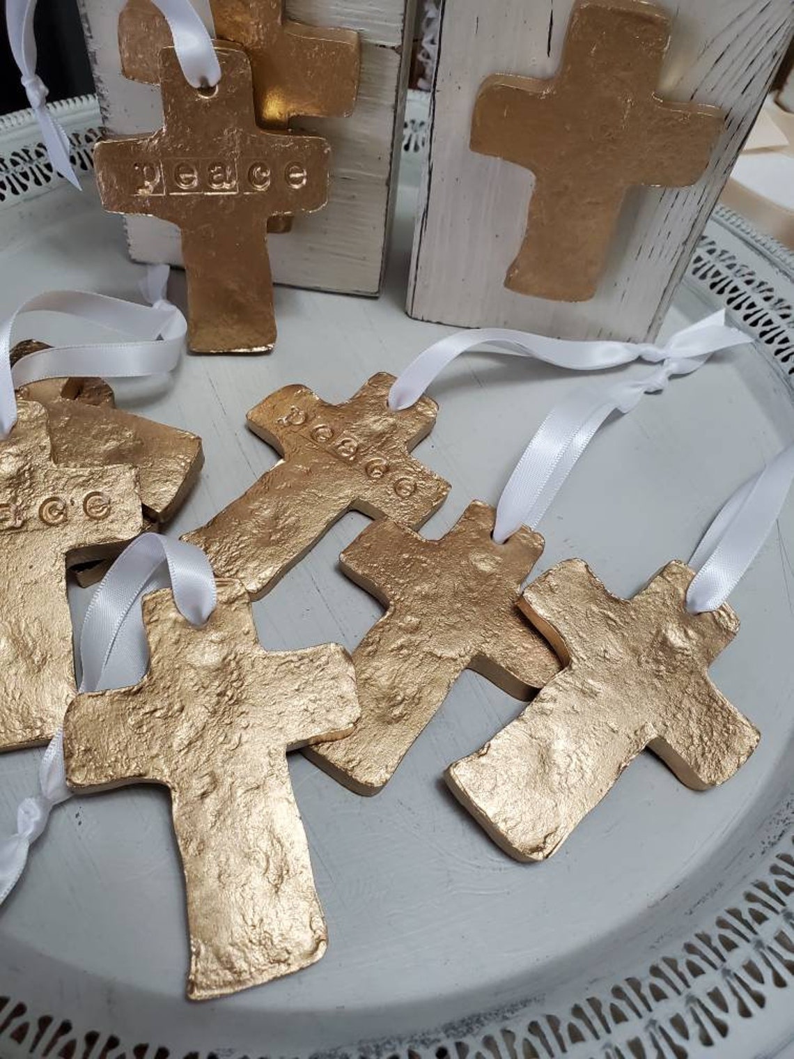 Gold Handmade Small Clay Hanging Cross Ornaments Christmas - Etsy