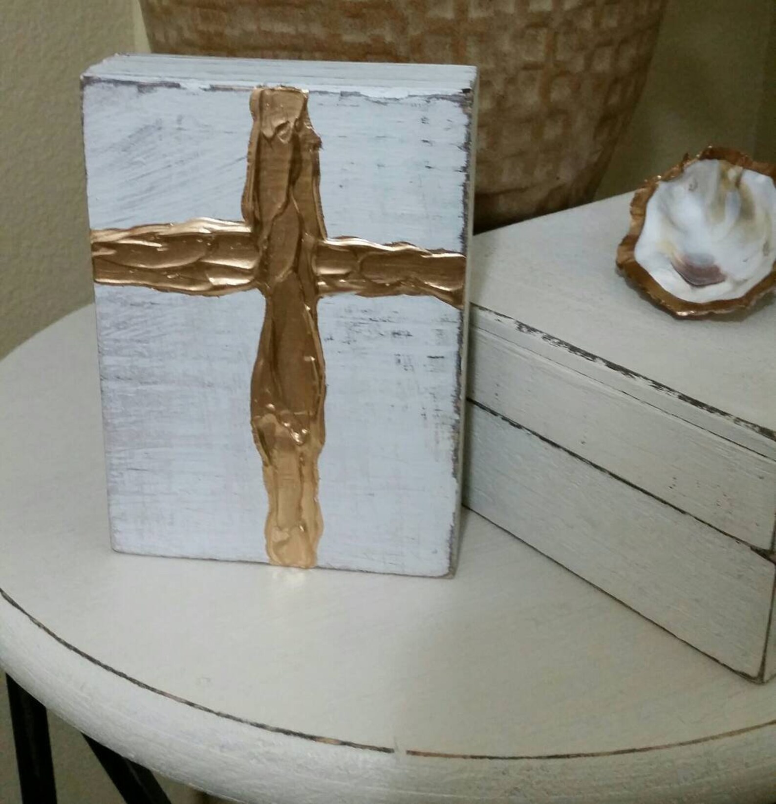 Hand Painted Wooden Gold Cross Block - Etsy