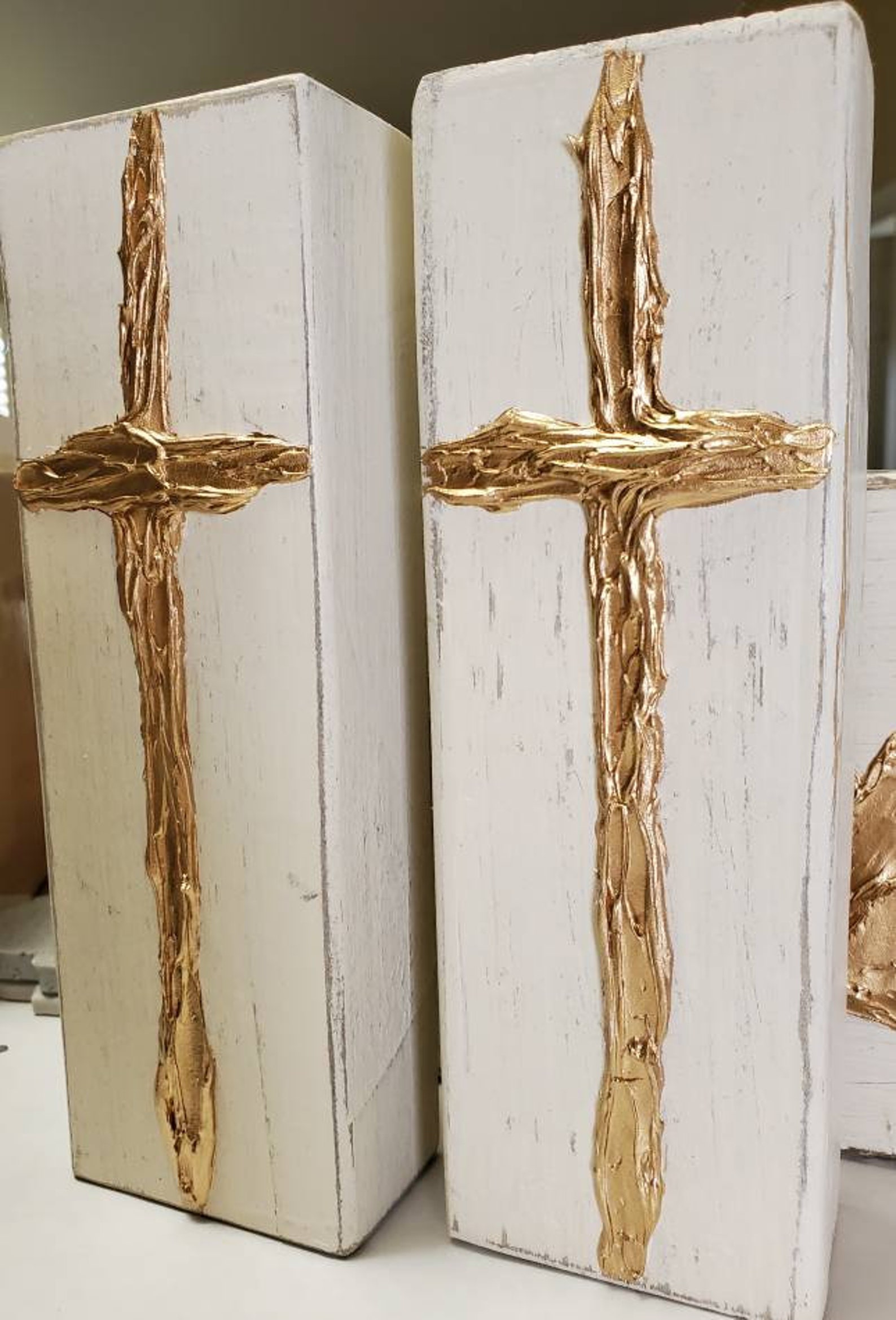 Hand Painted Wooden Gold Cross Block - Etsy