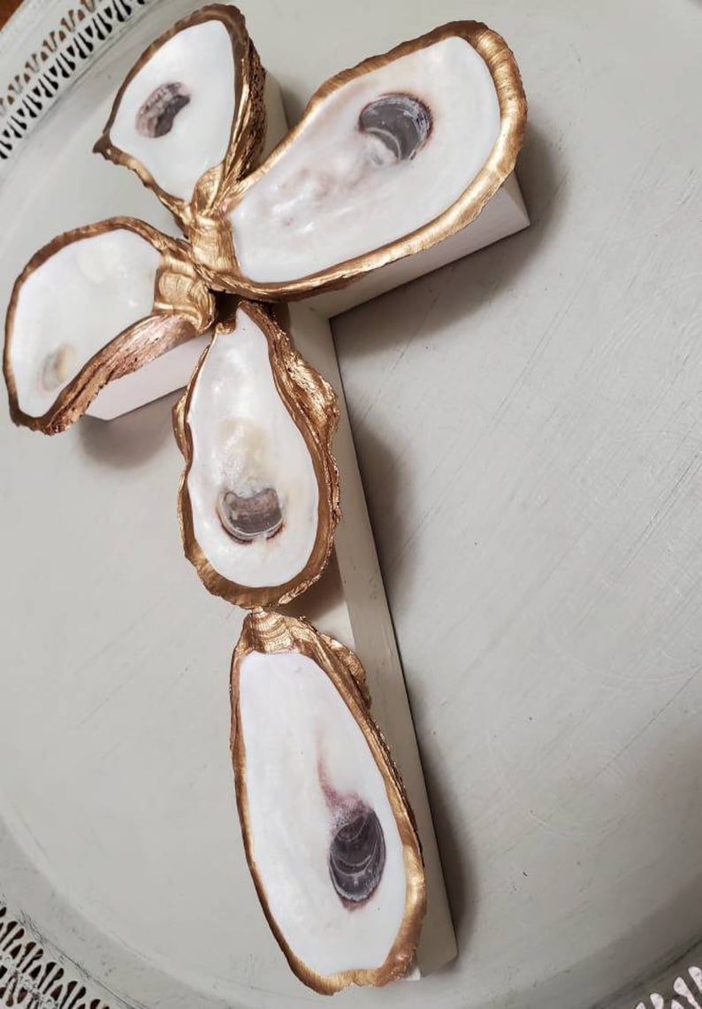 Oyster Shell Cross With Gold Gilding Wall Decor Gift - Etsy