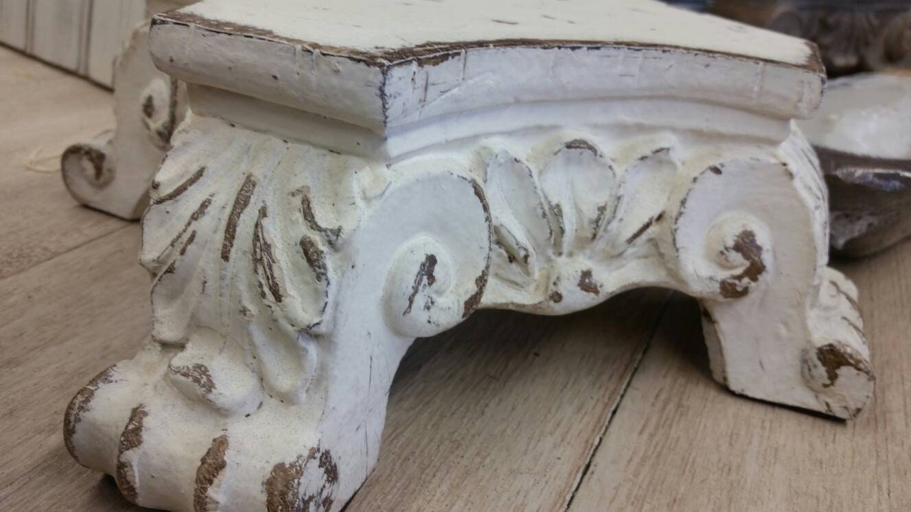 Distressed Off White Architectural Pedestal, Lamp Riser, Display Stand ...